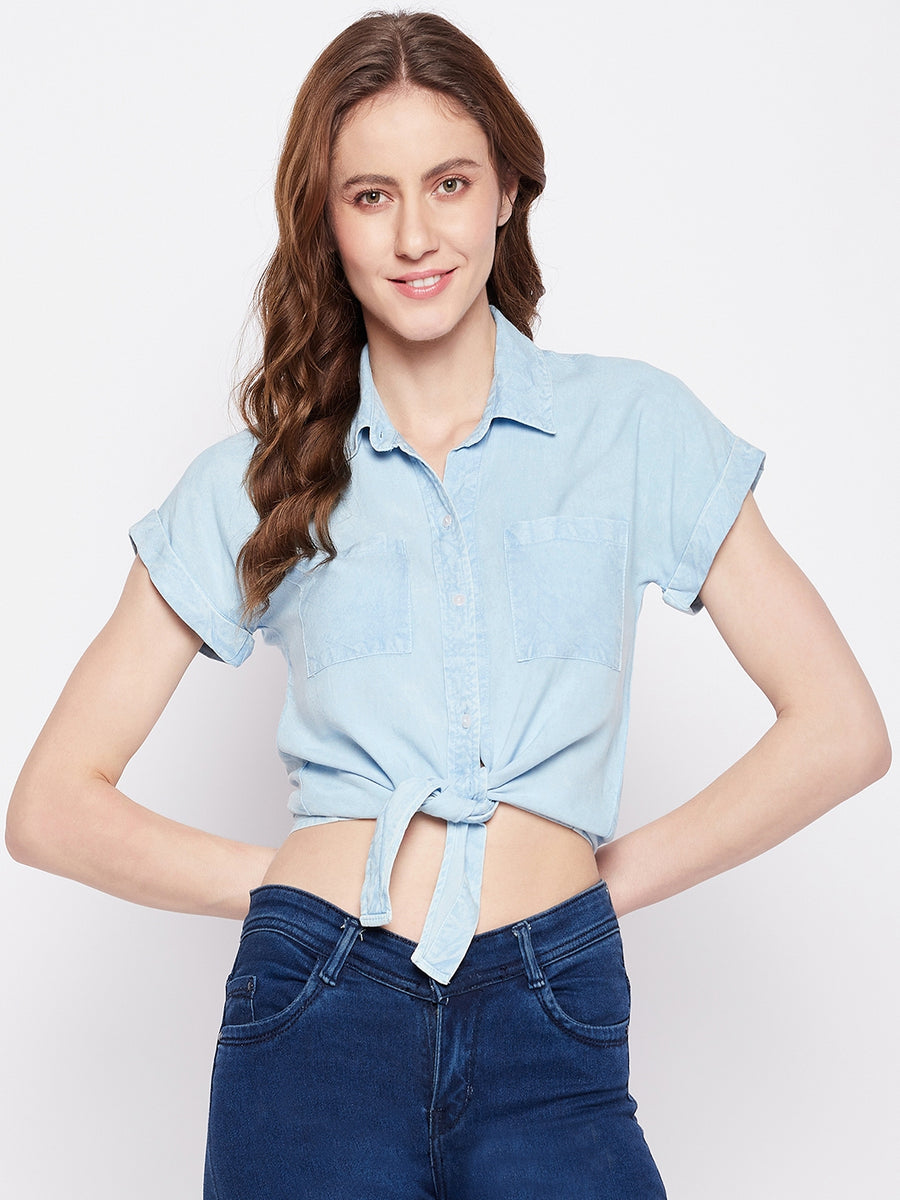 BLEACH WASH RAYON CHALLI TIE FRONT CAMP SHIRT – Sim and Sam
